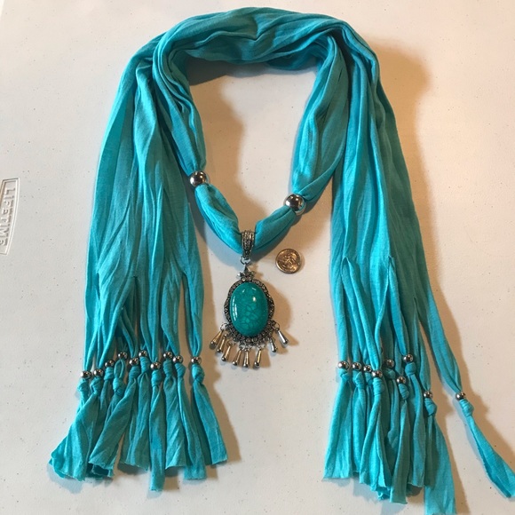 Accessories | Turquoise Scarf With Pendant And Embellishments | Poshmark